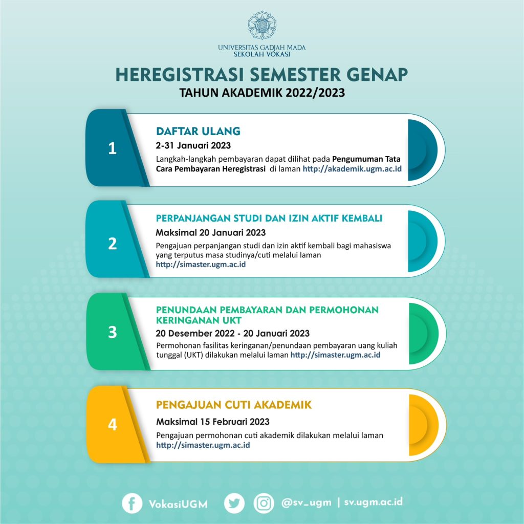 Heregistrasi Semester Genap Tahun Akademik 2022/2023 Sekolah Vokasi UGM – http://dbsmb.sv.ugm.ac.id/