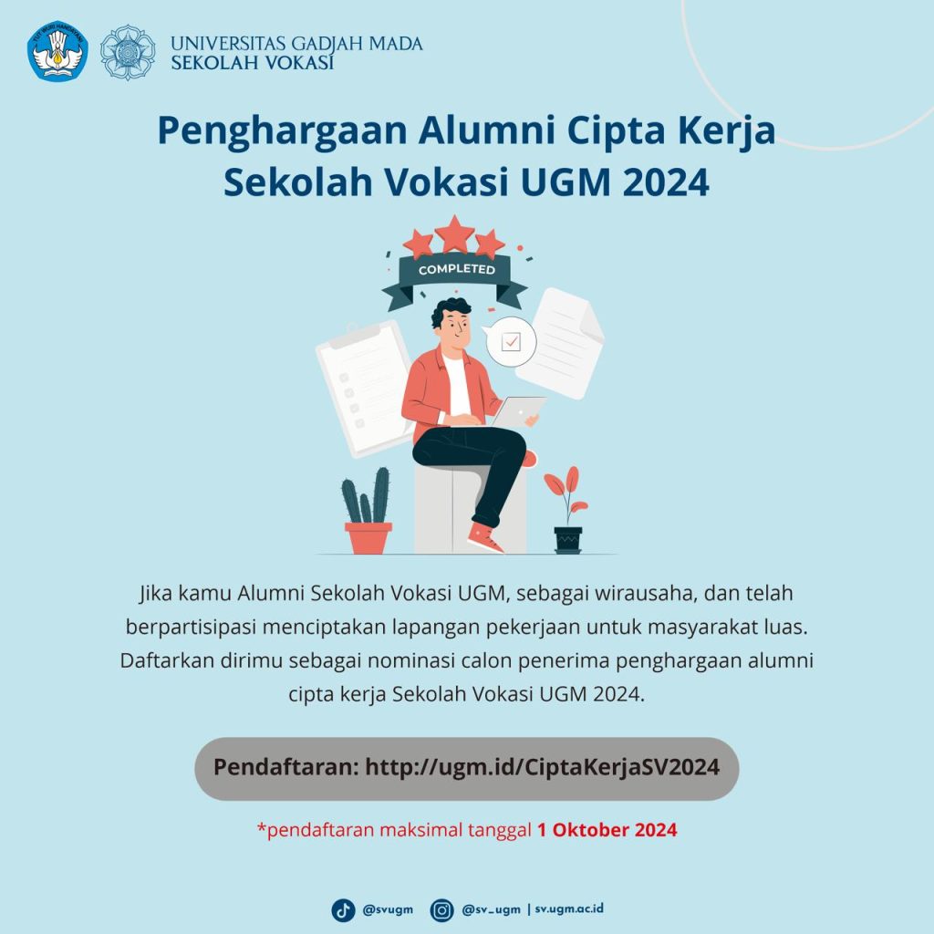 Pendaftaran Penghargaan Alumni Cipta Kerja Sekolah Vokasi UGM 2024 – http://dbsmb.sv.ugm.ac.id/